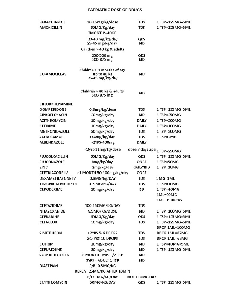 Paediatric Doses of Drugs | PDF | Medicine | Medical