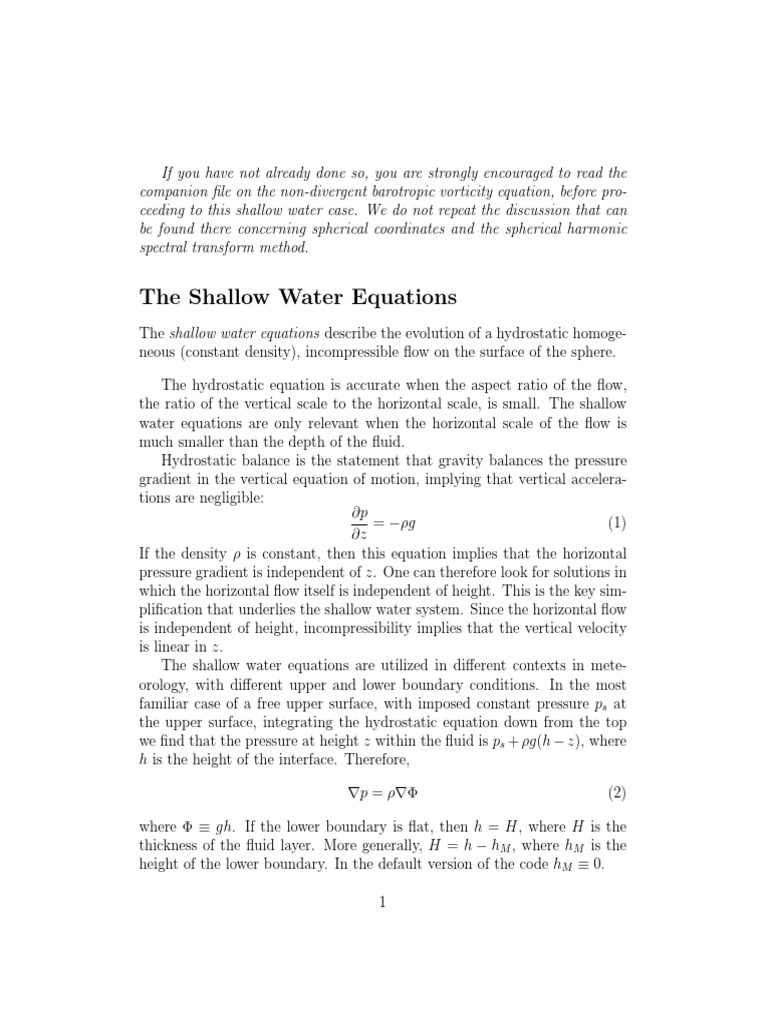 The Shallow Water Equations | Download Free PDF | Fluid Dynamics ...