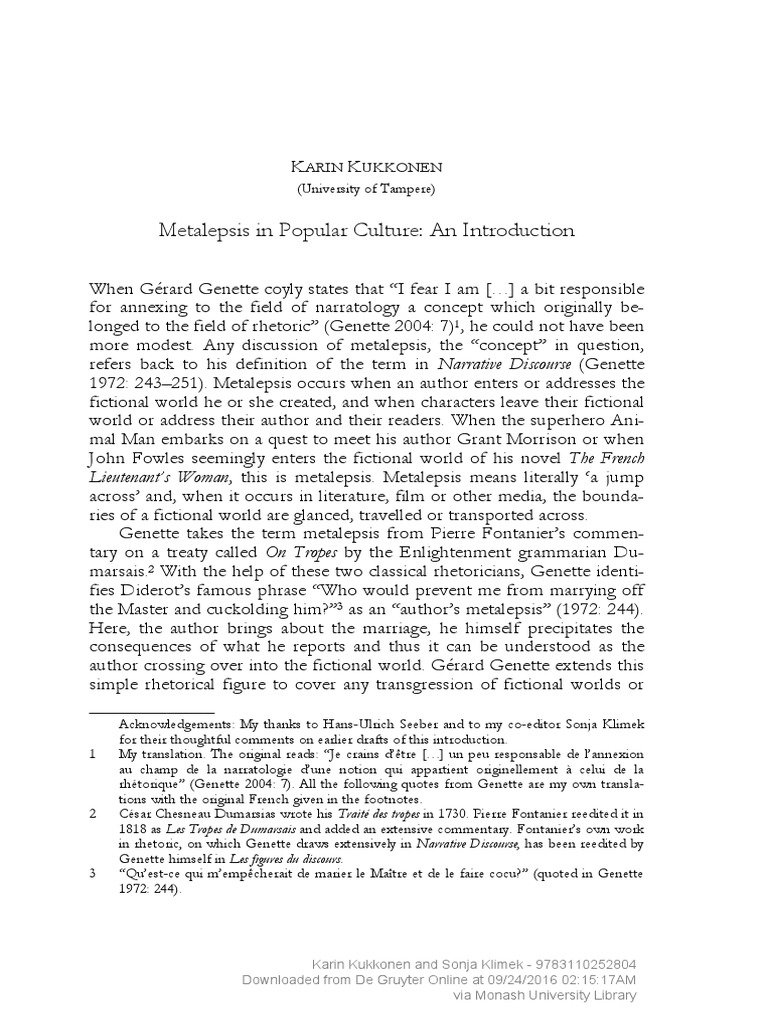 (9783110252804 - Metalepsis in Popular Culture) Metalepsis in Popular ...