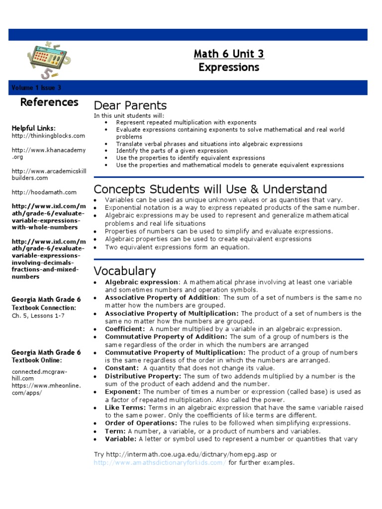 M6u3 Parent Letter | Download Free PDF | Multiplication | Exponentiation