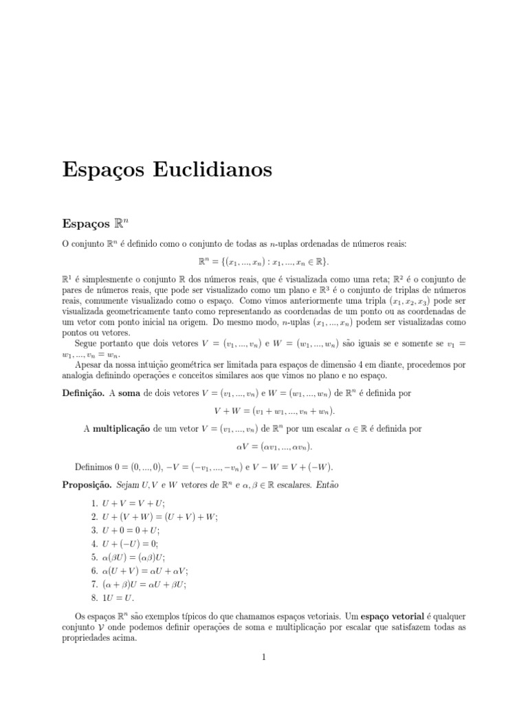 Espaços Euclidianos | PDF | Mapa linear | Vetor euclidiano