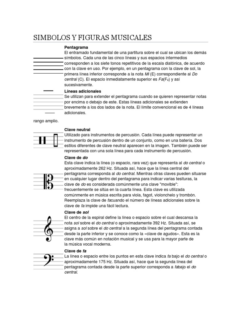 Simbolos y Figuras Musicales | PDF | Clave | Notación musical