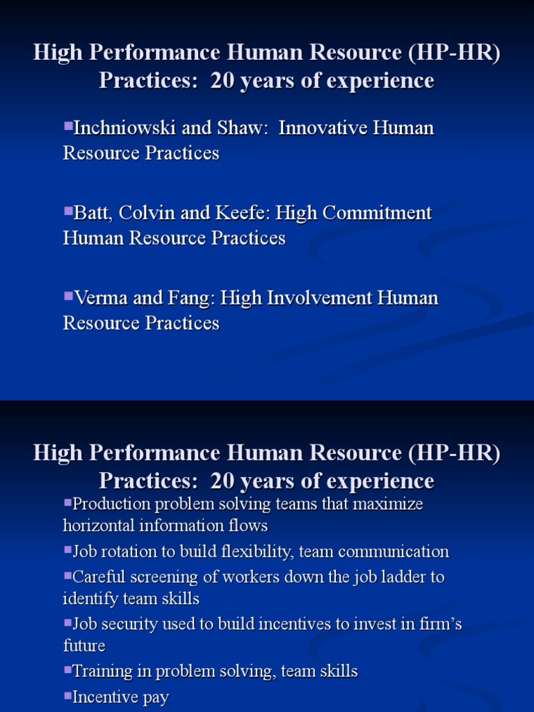 20 Years of High-Performance HR Practices | PDF | Human Resource ...