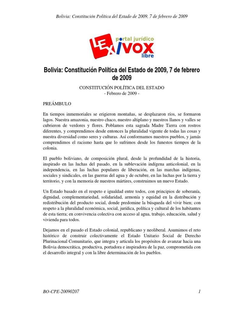 Nueva Constitución de Bolivia 2009 | PDF | Derecho Constitucional ...