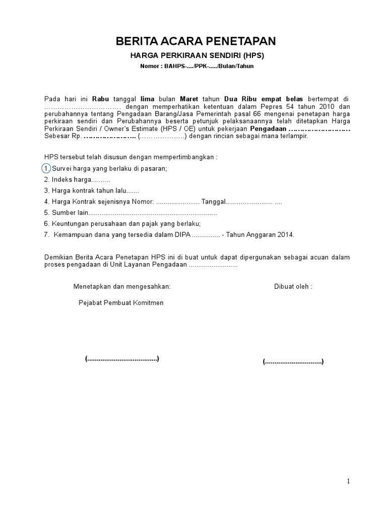 Contoh BA Penetapan HPS | PDF