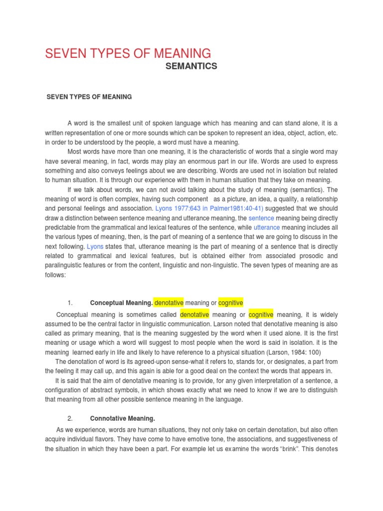 Seven Types of Meaning | PDF | Word | Sentence (Linguistics)