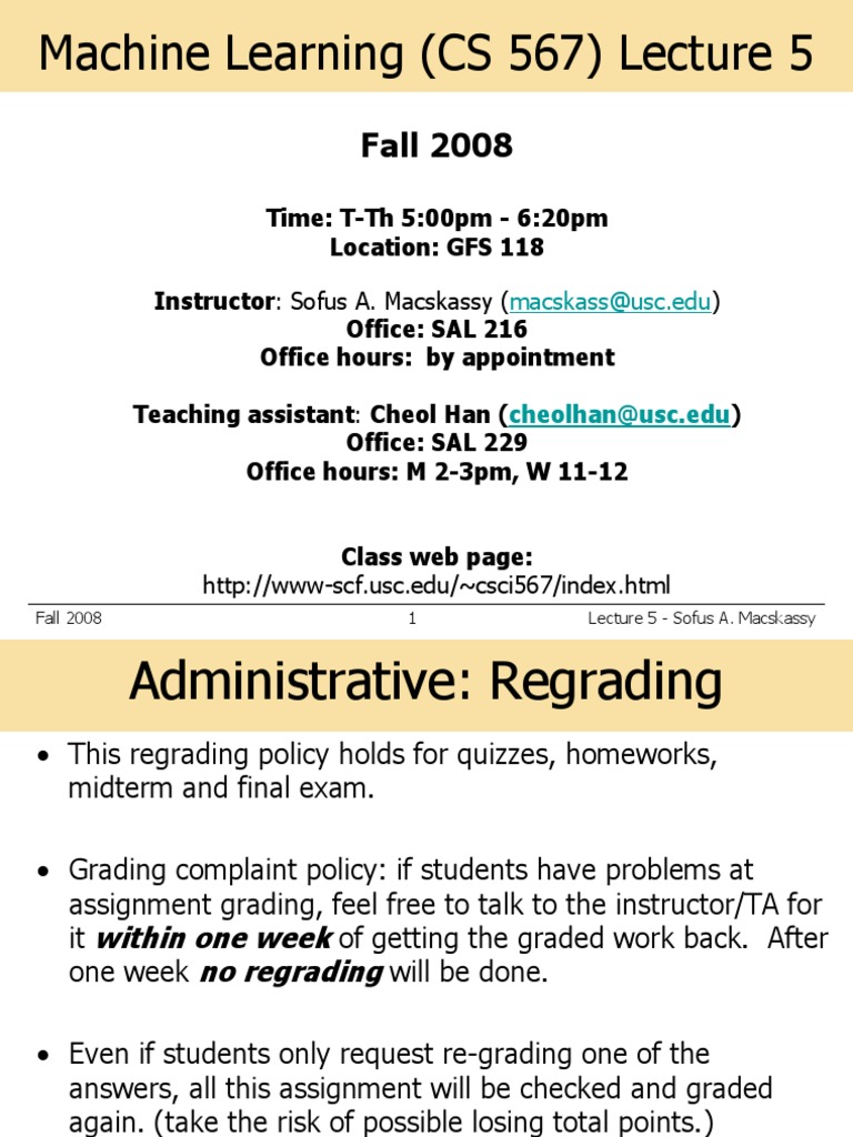 Machine Learning (CSCI-567, Fall 2008) - Linear Discriminant Analysis | PDF | Normal ...