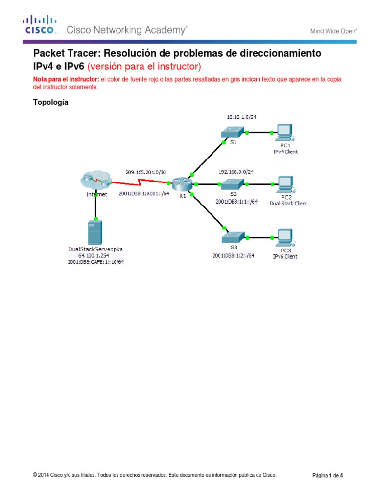8.3.2.8 Packet Tracer - Troubleshooting IPv4 and IPv6 Addressing Instructions IG | PDF | I Pv6 ...