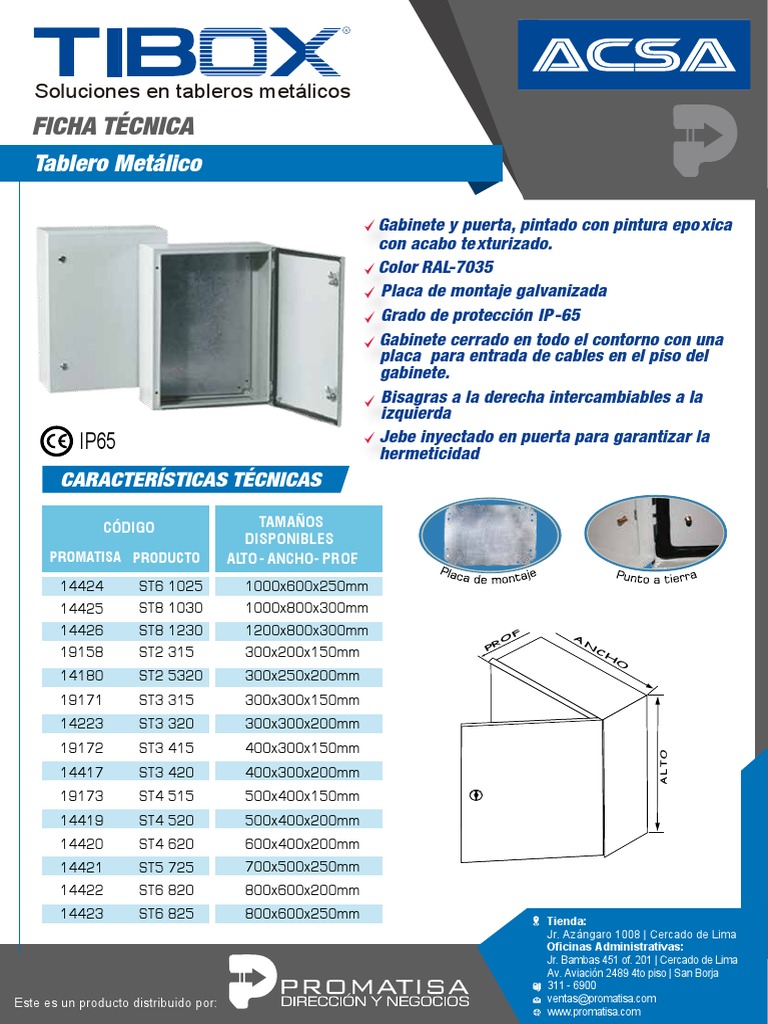 Tablero Metálico - Tibox - Ficha Técnica | PDF