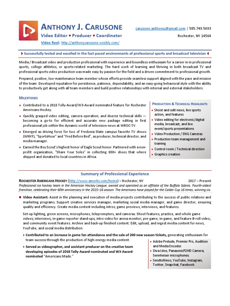 Carusone Anthony Resume 2018 v1 | PDF | Cbs News | You Tube