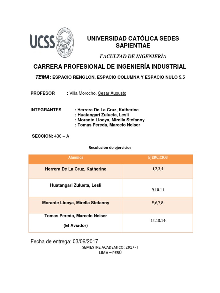Espacio Renglón, Espacio Columna y Espacio Nulo 5.5 | PDF ...