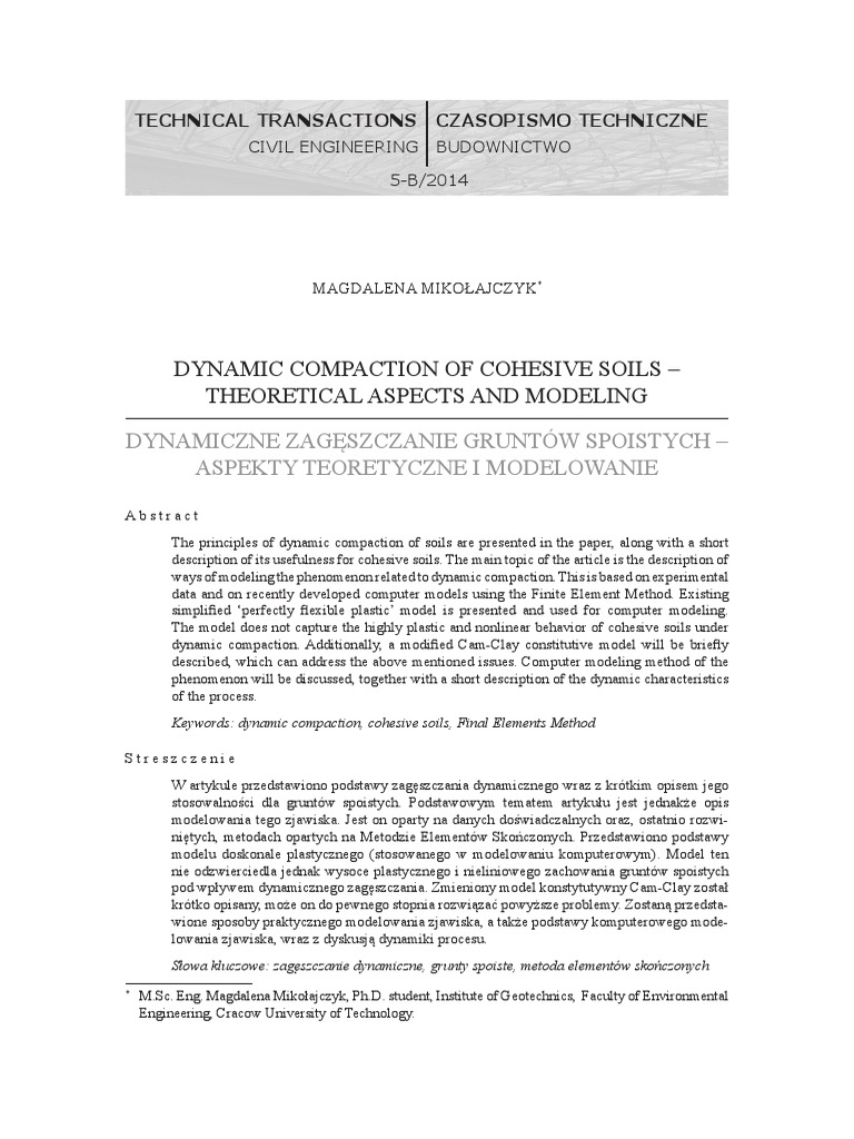 Dynamic Compaction of Cohesive Soils - Theoretical Aspects and Modeling ... Dynamic Compaction of Cohesive Soils - Theoretical Aspects and Modeling ...