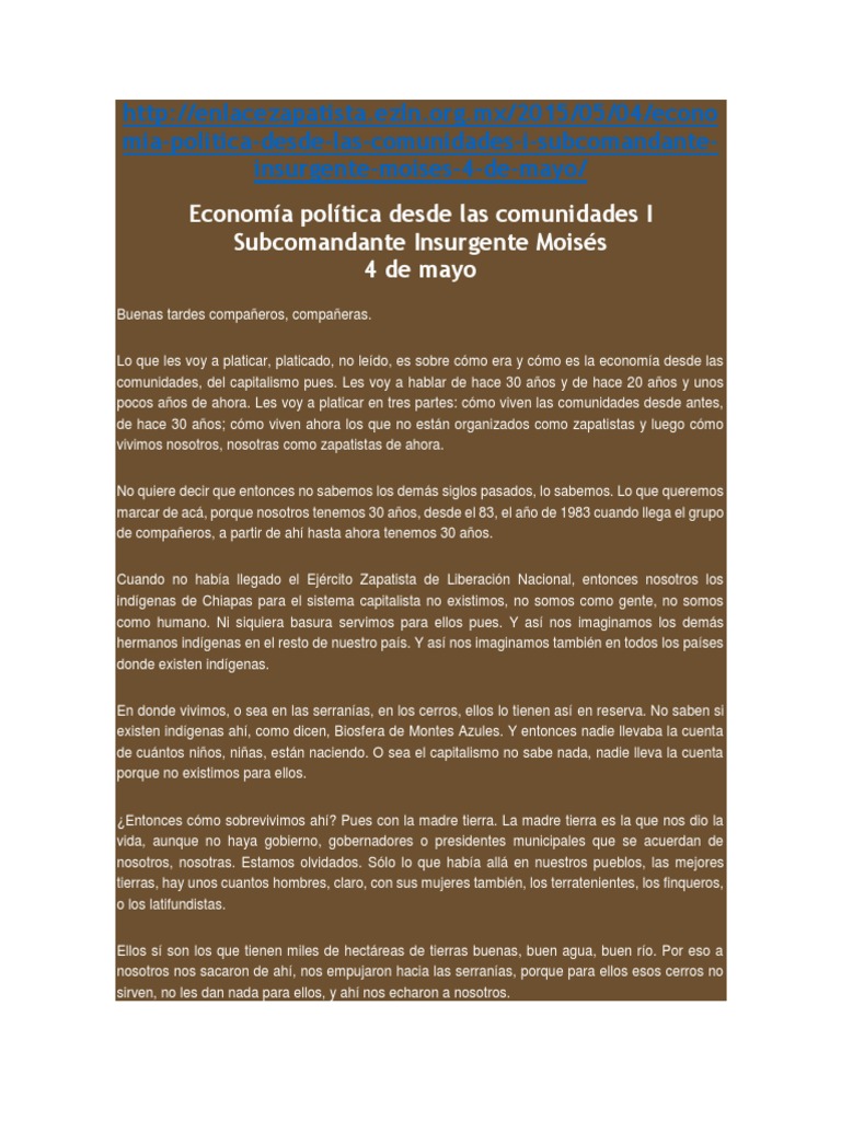 Subcomandante Insurgente Moisés - Economía Política Desde Las ...