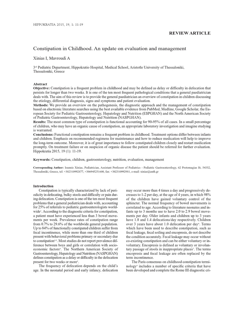 Constipation in Childhood. An Update On Evaluation and Management | PDF | Constipation | Rectum