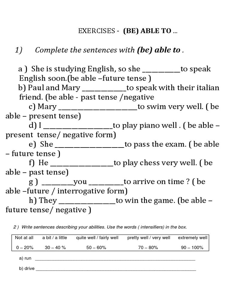 Exercícios Com Be Able To | PDF