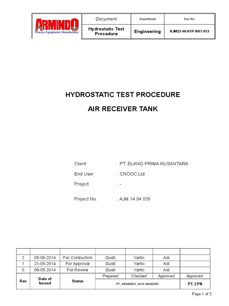 Hydrostatic Test Procedure | PDF | Pressure | Gases