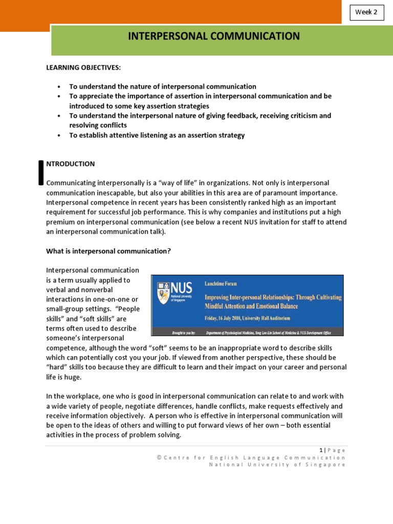 Interpersonal Comm | PDF | Interpersonal Communication | Interpersonal ...
