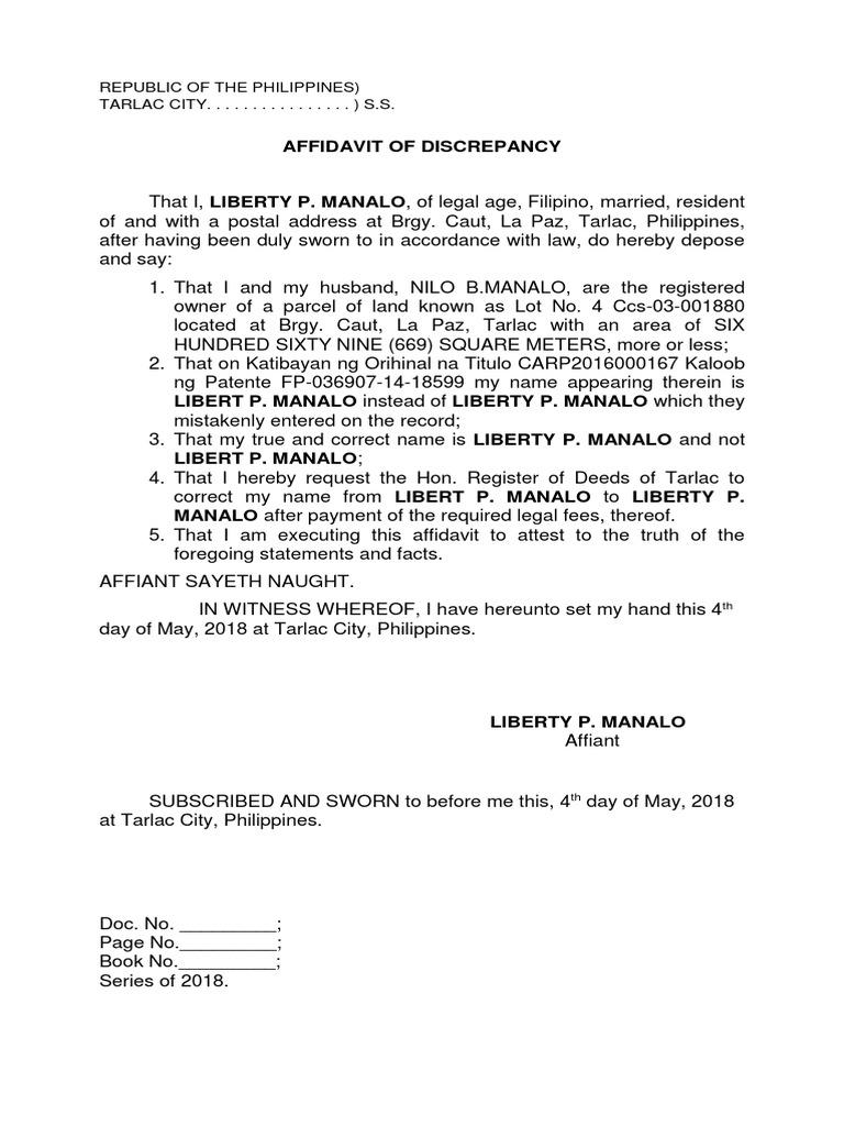 Affidavit of Discrepancy Title