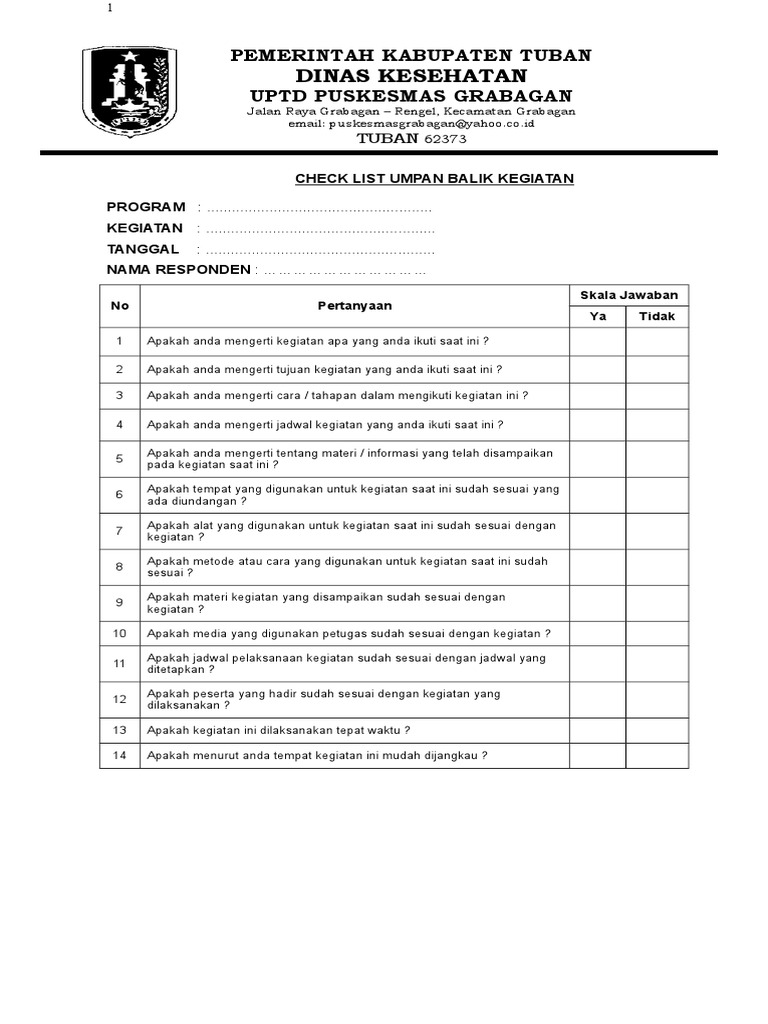 Cheklist Umpan Balik Kegiatan | PDF