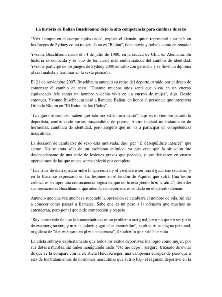 La Historia de Balian Buschbaum | PDF | Transexual | Deporte del atletismo