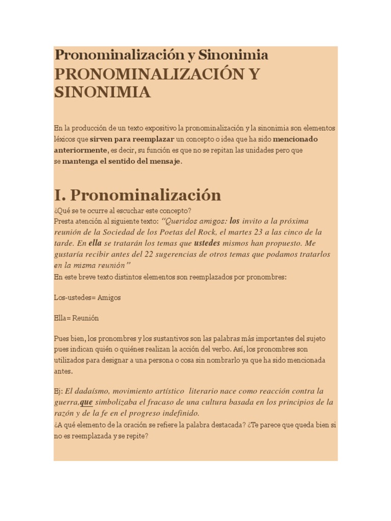 Ejercicios de Pronominalización | PDF | Palabra | Pinturas