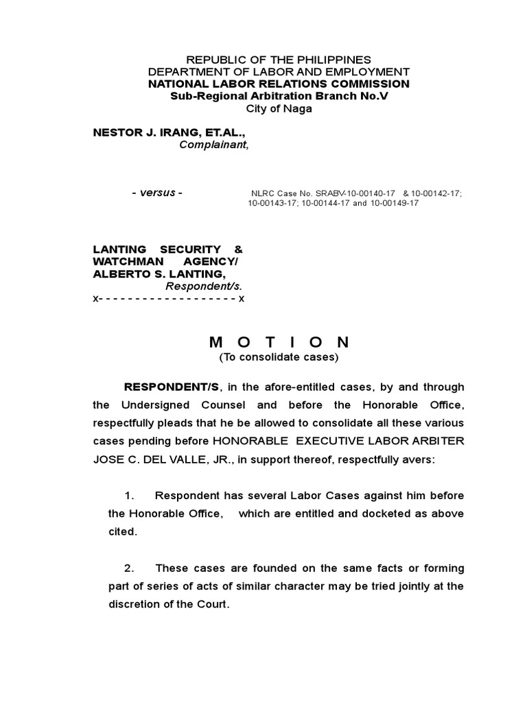 Lanting - Motion To Consolidate | PDF | Arbitration | Justice