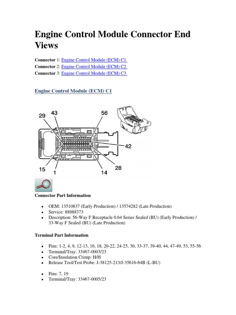 Engine Control Module Connector End Views | PDF | Electrical Connector ...