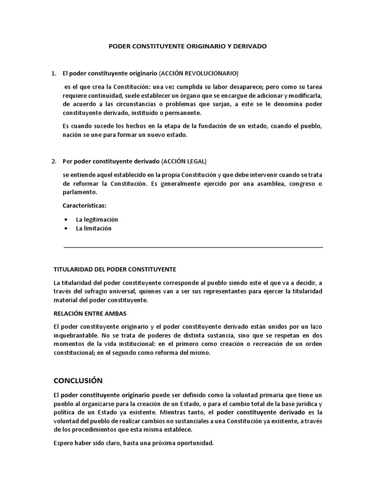 Poder Constituyente Originario y Derivado | PDF | Constitución | Estado ...