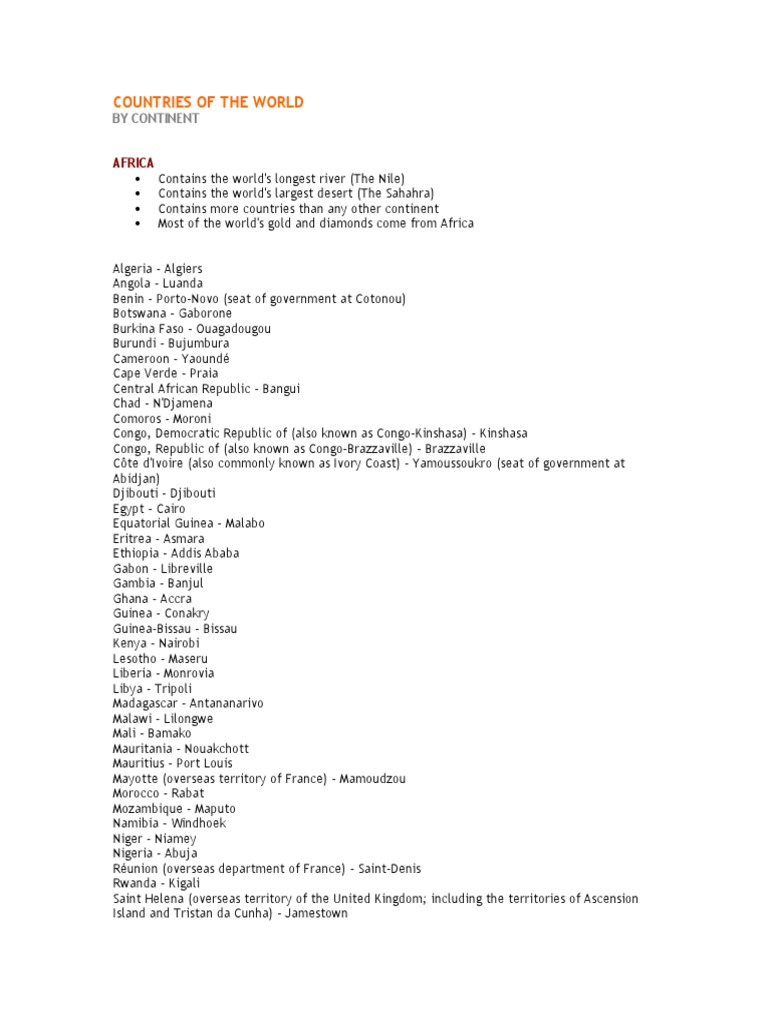 Countries of The World | PDF | Travel