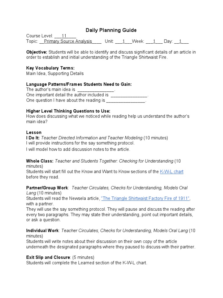 Triangle Shirtwaist Fire Lesson Plan | PDF