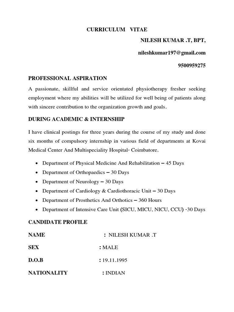 Nilesh CV | PDF | Physical Therapy | Medical Specialties