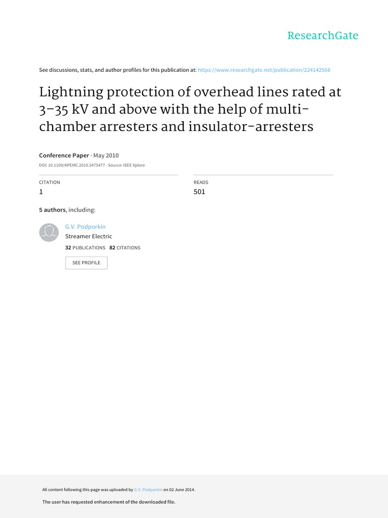 Lightning Protection of Overhead Lines Rated at 3-35 KV and Above With ...