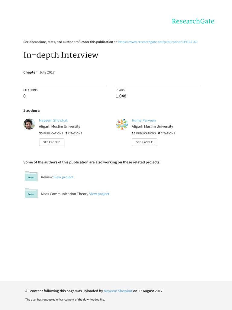 In Depth Interview | PDF | Interview | Survey Methodology
