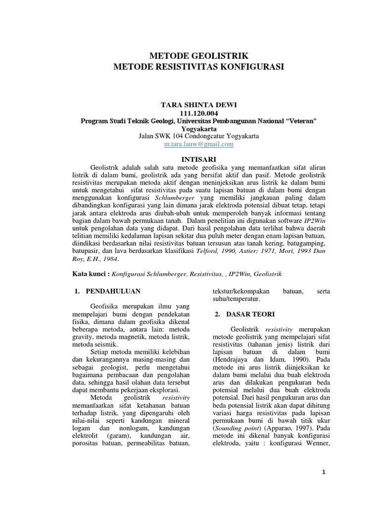 Geofisika Metode Geolistrik Konfigurasi | PDF