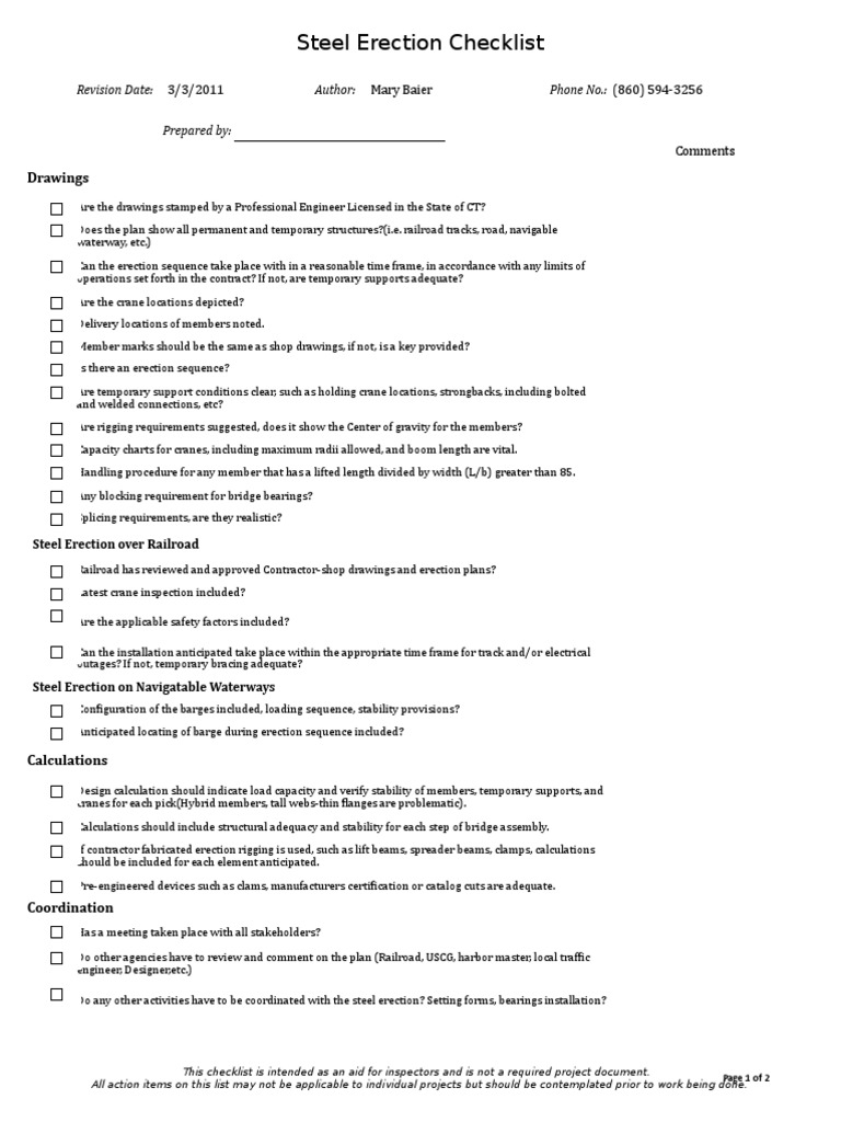Steel Checklist | PDF | Crane (Machine) | Track (Rail Transport)