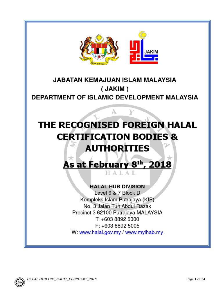JAKIM Recognized Foreign Halal Bodies | PDF | Food And Drink | Religion ...
