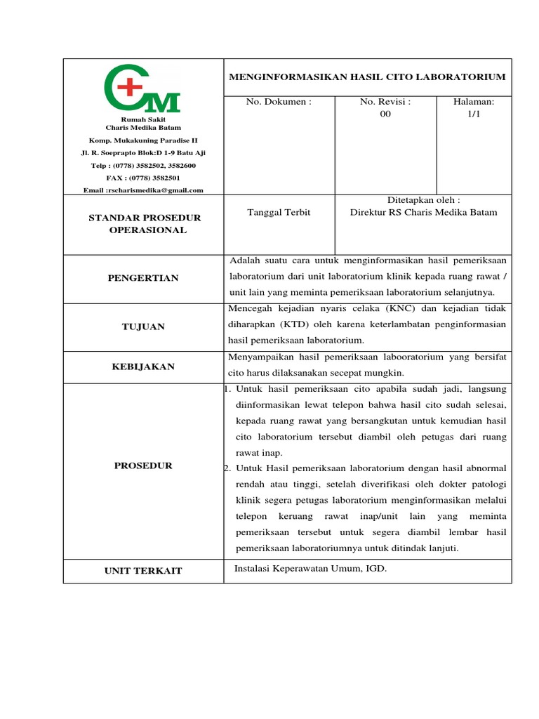 Spo Penyampaian Hasil Cito | PDF