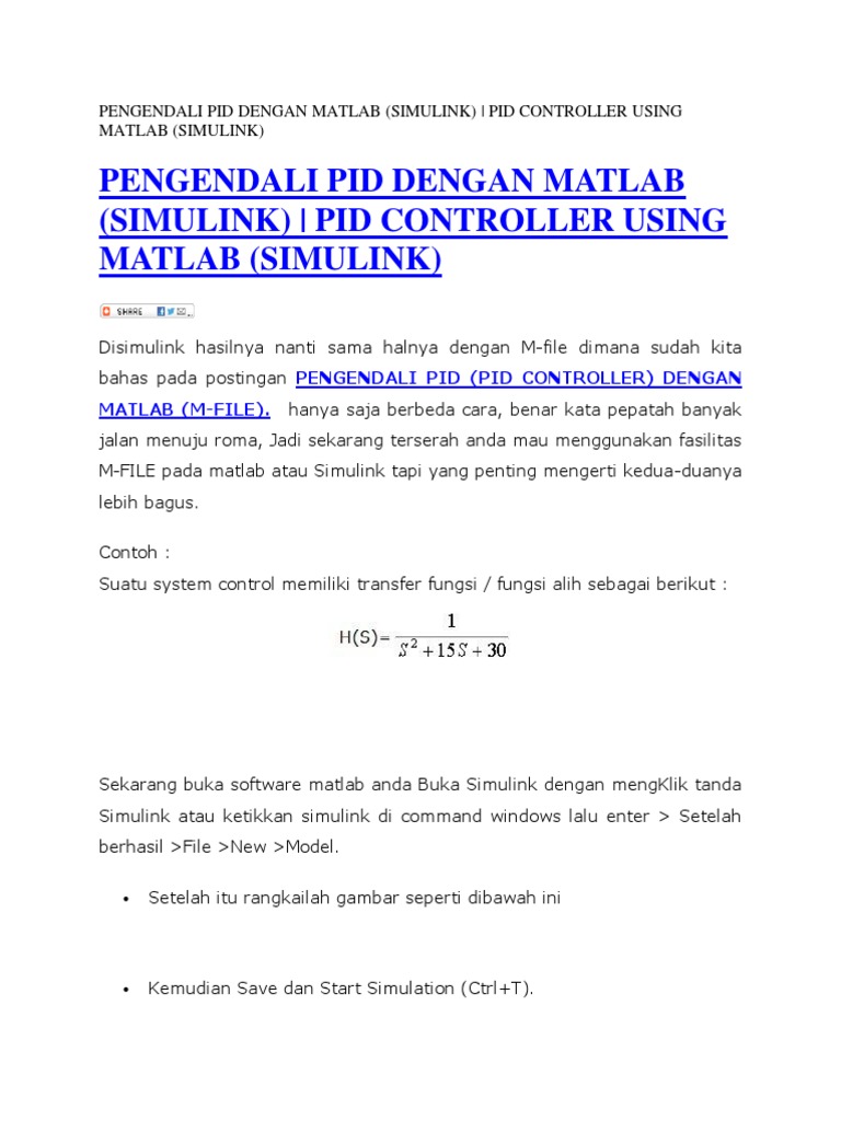 Pengendali Pid Dengan Matlab | PDF Pengendali Pid Dengan Matlab | PDF