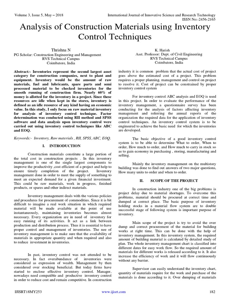 Construction Materials Inventory Analysis | PDF | Inventory | Survey ...