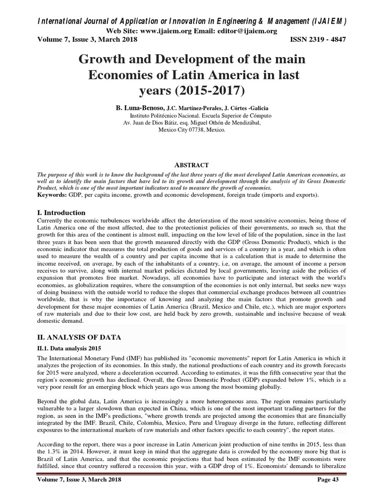 Growth and Development of The Main Economies of Latin America in Last ...