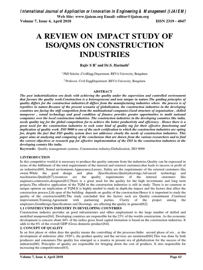 Impact of ISO on Construction Quality | PDF | Quality Management System ...