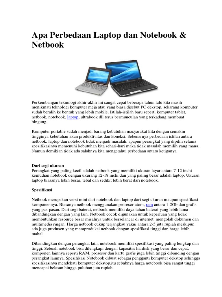 Apa Perbedaan Laptop Dan Notebook | PDF