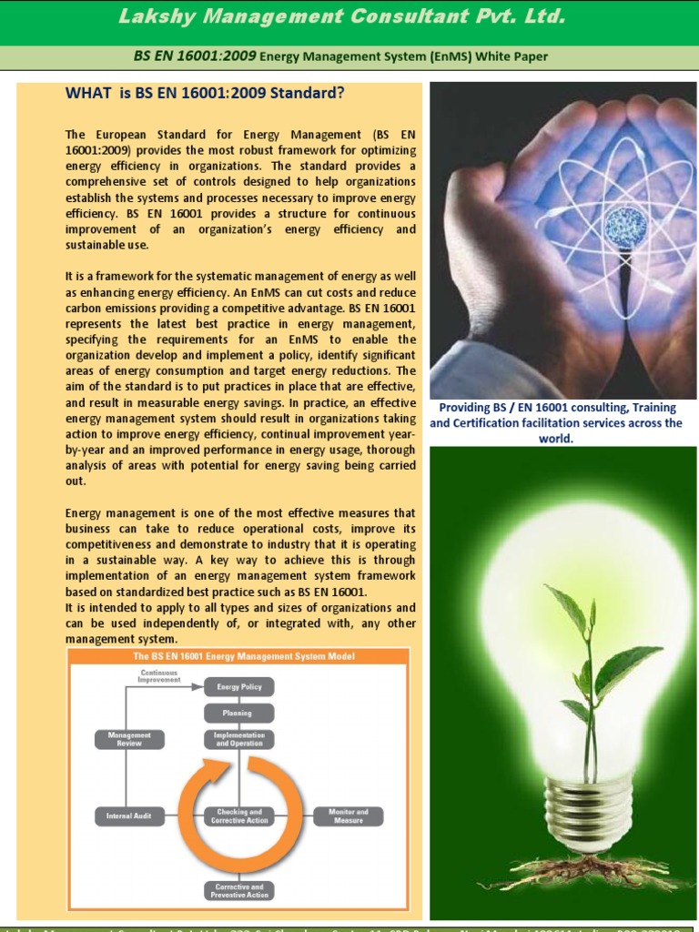 BS EN 16001:2009 EnMS White Paper | PDF | Energy Management | Efficient ...