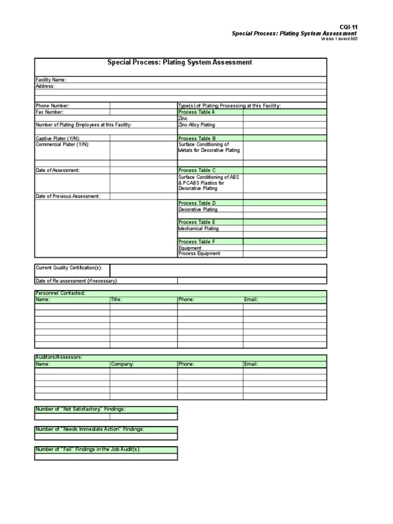 CQI-11 Plating System Assessment | PDF | Verification And Validation ...