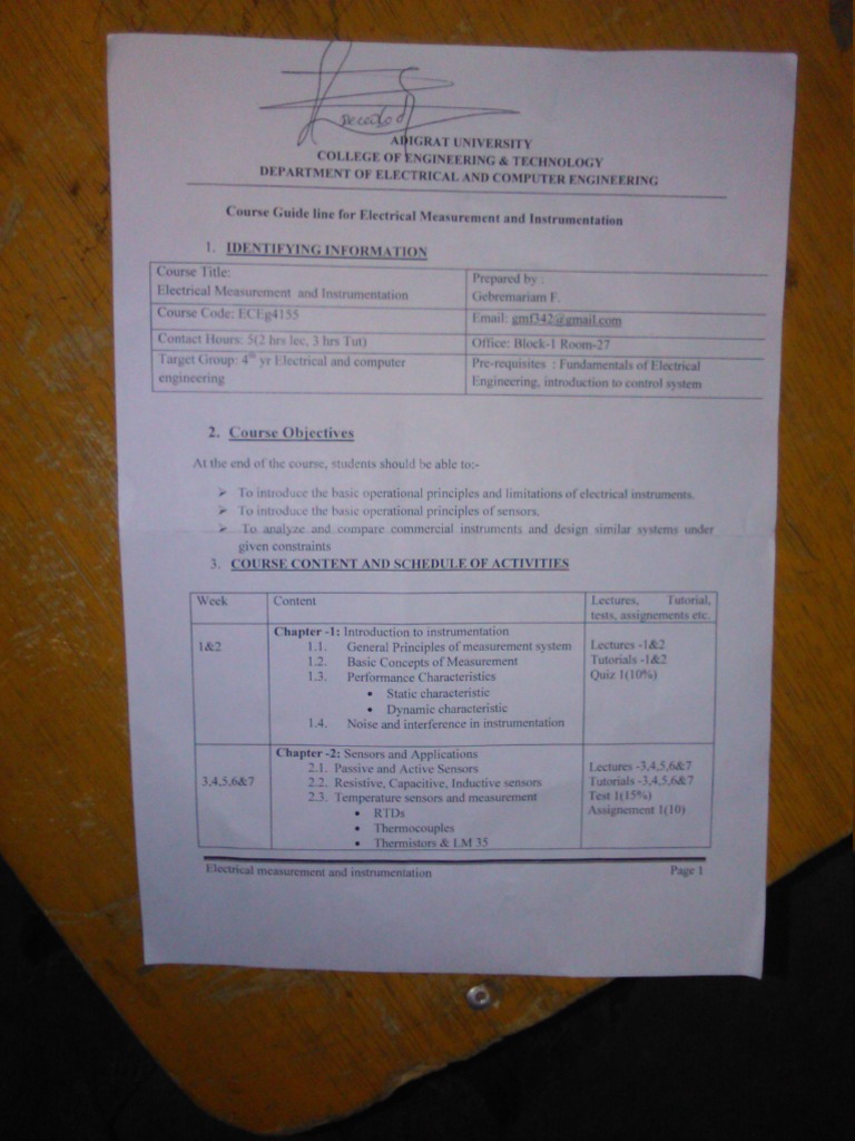Electrical Measurement and Instrumentation Course Outline | PDF