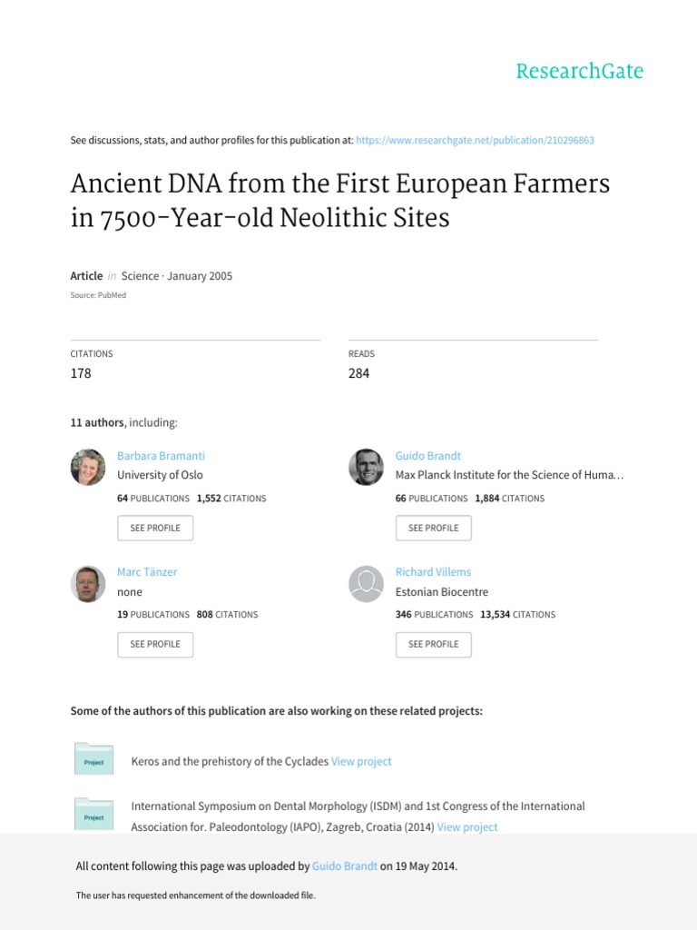 Ancient DNA From The First European Farmers in 7500-Year-Old Neolithic ...