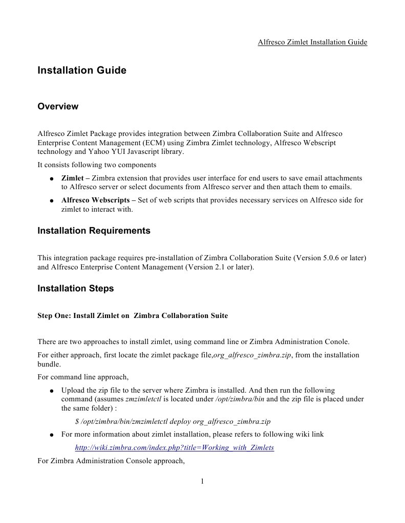 Alfresco Zimlet Installation Guide | PDF