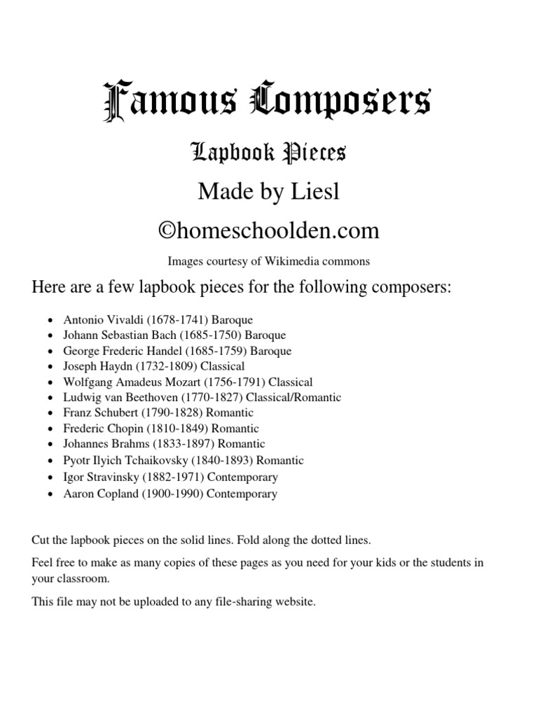 Famous Composers: Lapbook Pieces Made by Liesl | PDF | Classical Period ...