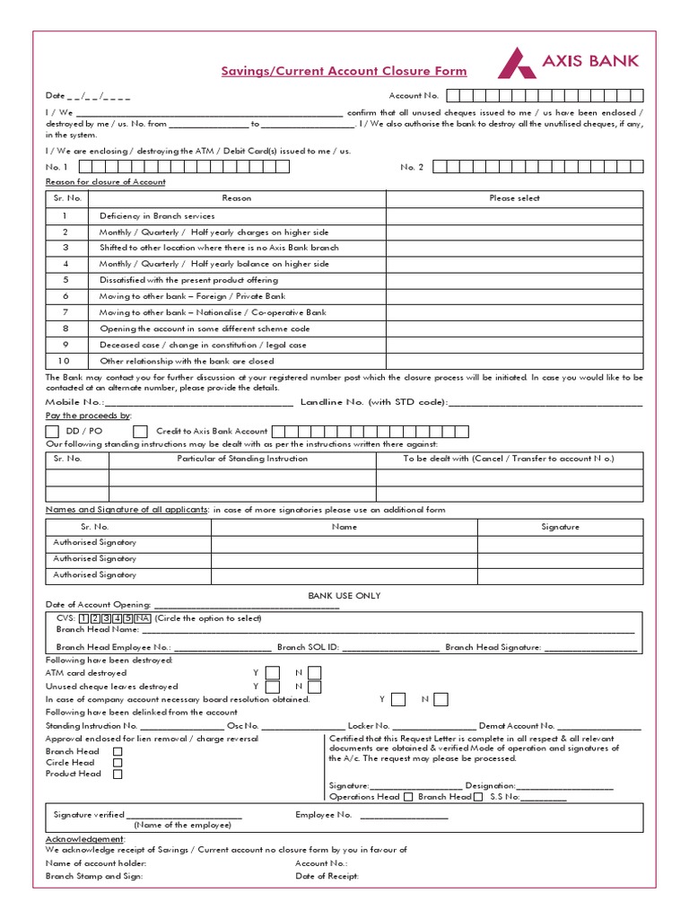 Savings/Current Account Closure Form | PDF | Transaction Account | Banks