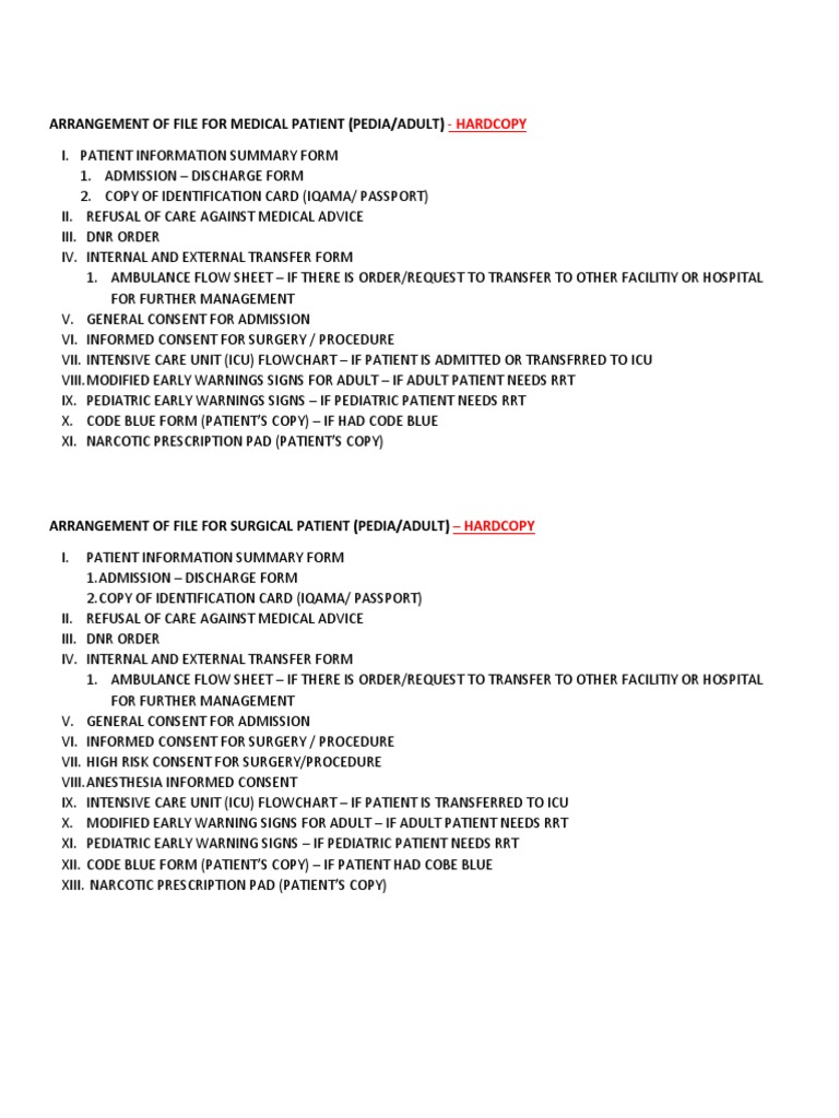 Medical Patient File Arrangement Guide | PDF | Patient | Intensive Care ...